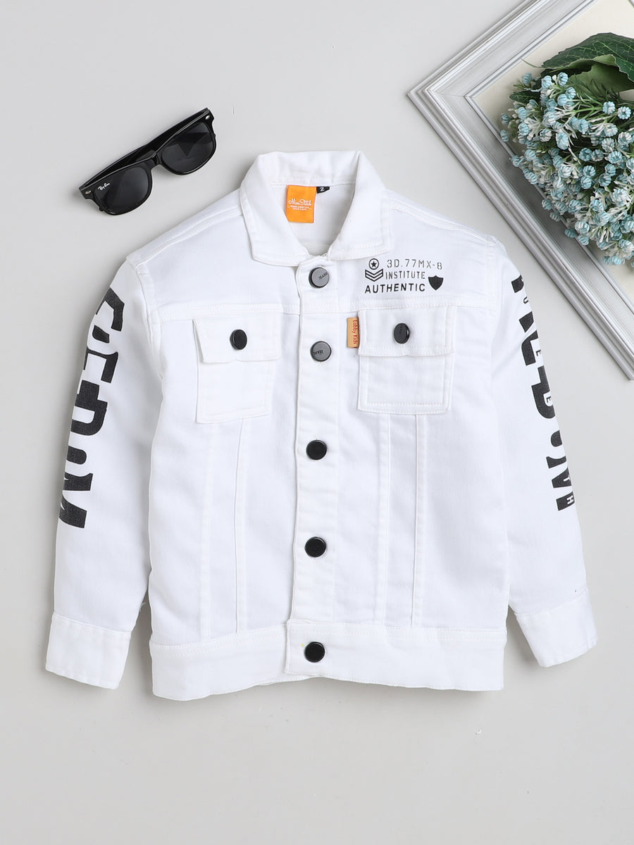 Buy Ministitch Full sleeves solid Denim jacket for boys White Online Mini Stitch