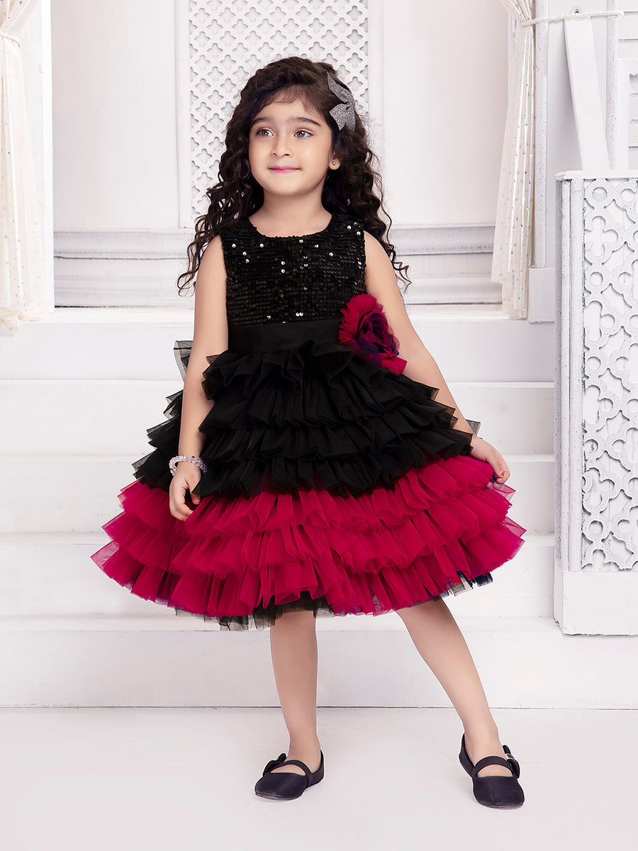 Buy Mini Stich contrast pleated sequence body party frock-BLACK Online ...